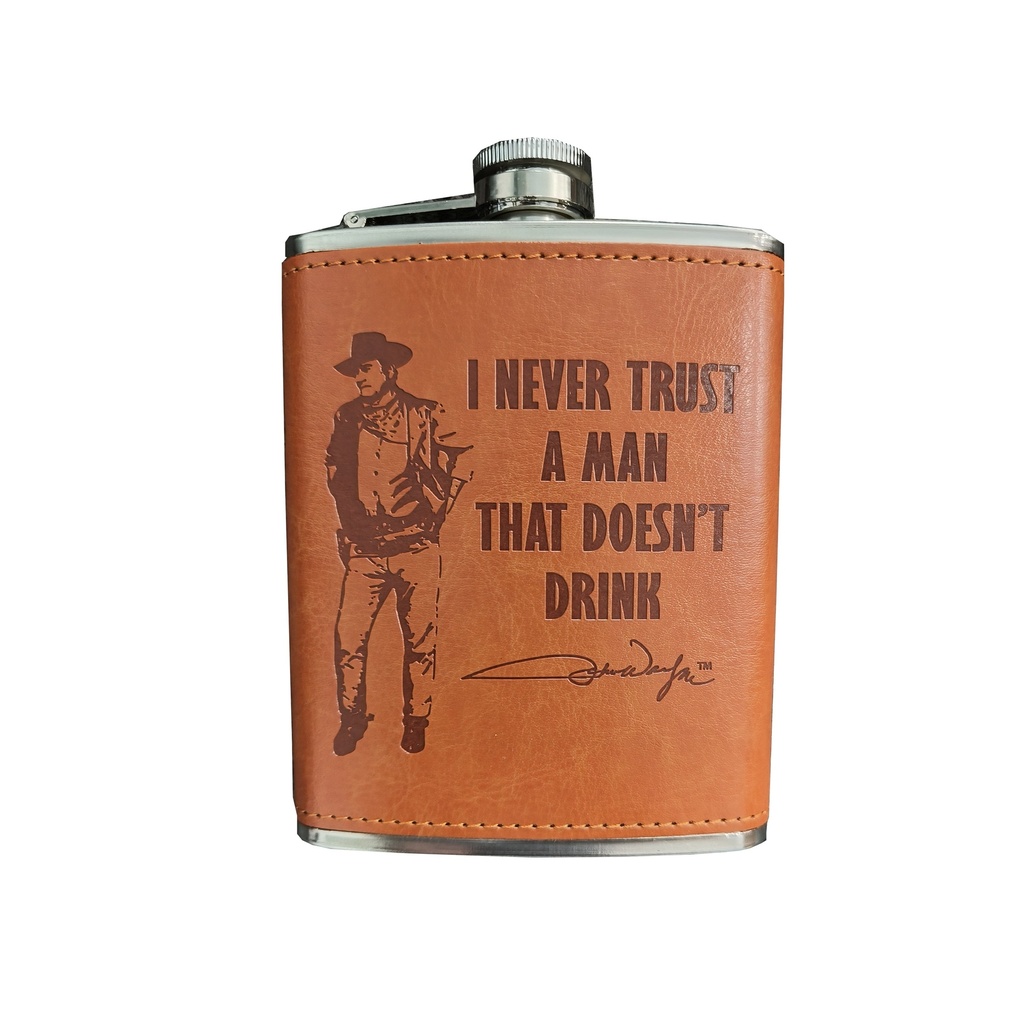 John Wayne Flask - Leather - Never Trust A Man | Mid-South Products